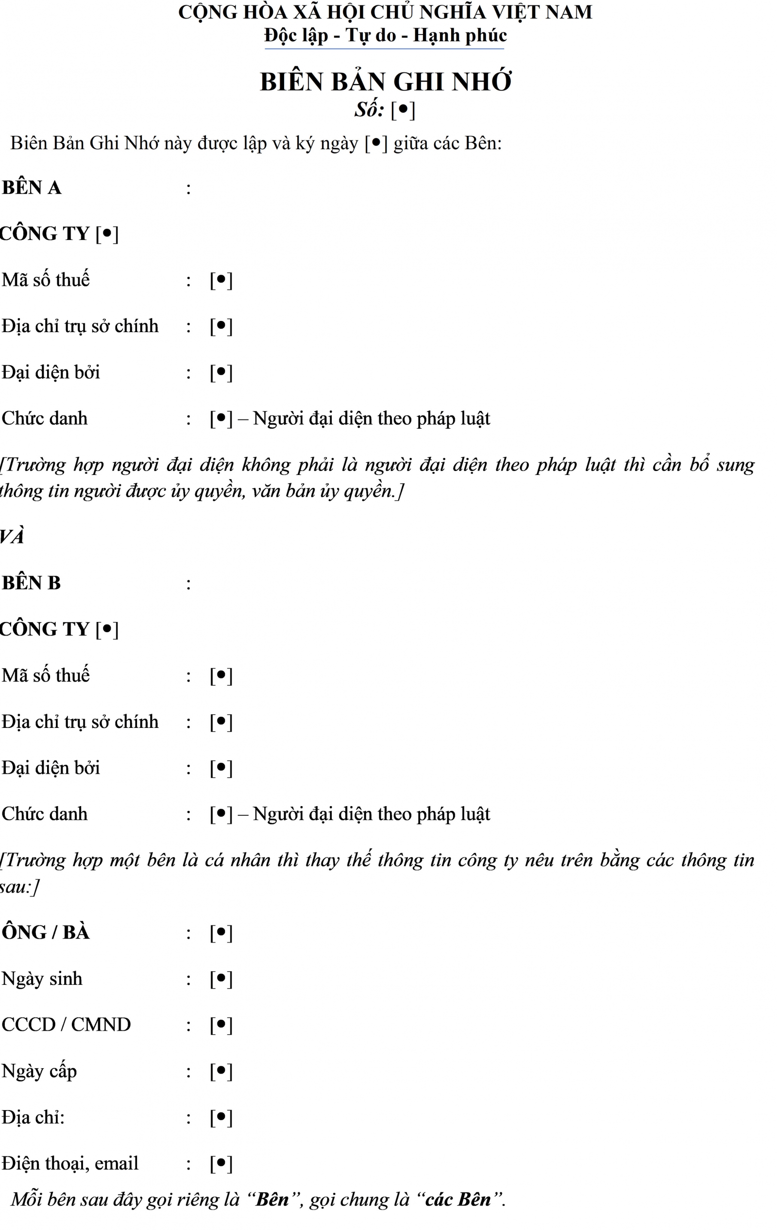 Mẫu Biên Bản Ghi Nhớ: Hướng Dẫn Soạn Thảo và Các Mẫu Tham Khảo
